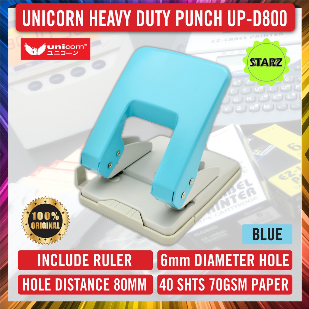Unicorn Heavy Duty 2 Hole Puncher 40 Sheet Capacity / Adjustable Ruler ...