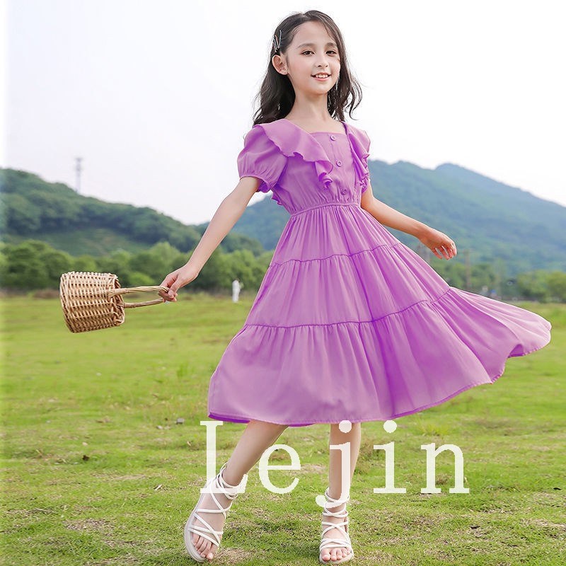 Gaun Budak Perempuan 3-14Y Kids Girl Dress Purple short sleeve Princess ...