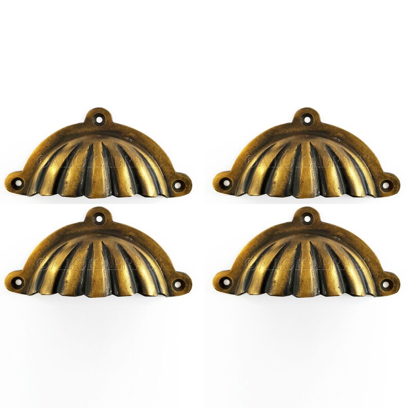 4 Cast Solid Brass Shell Handles Pull Knob Kitchen 10 cm Cast Solid ...