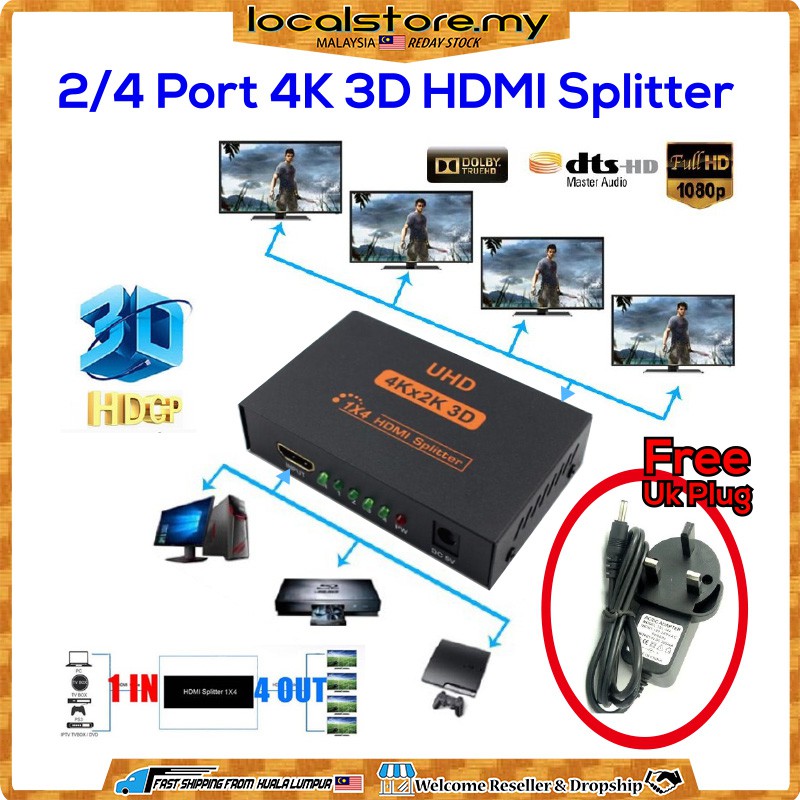 [localstore.my] 2/4 Port 4K 3D HDMl Splitter For Projector Monitor ...