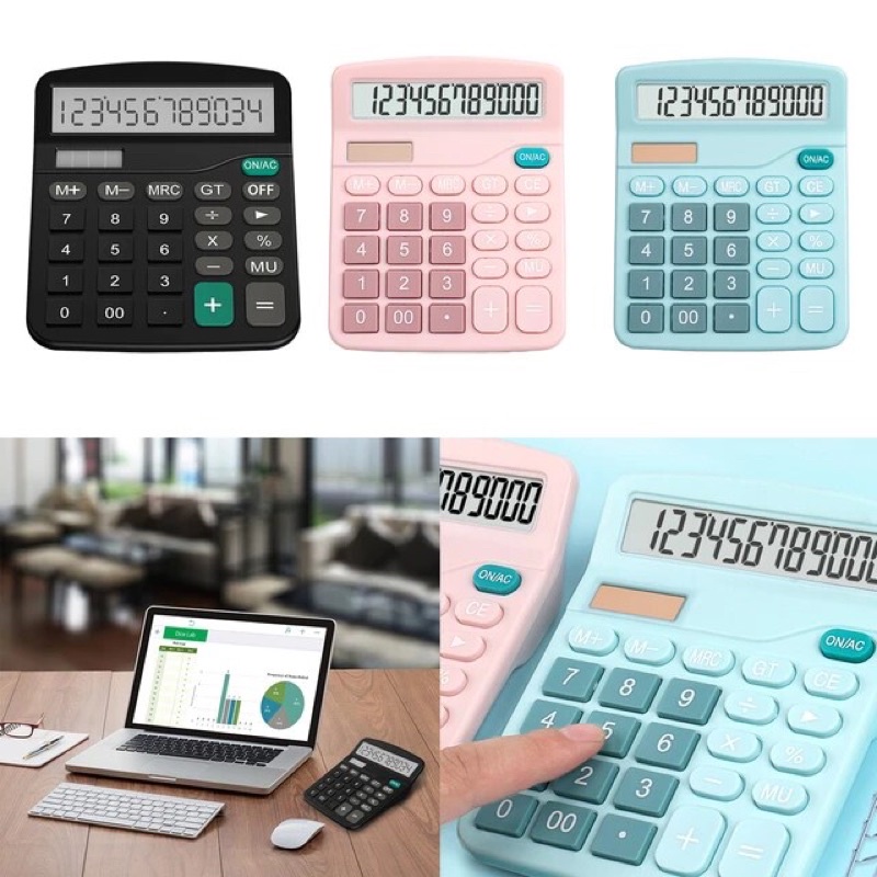 12-Digit Dual Power Handheld Desktop Calculator with Large LCD Display Big Sensitive Button ...