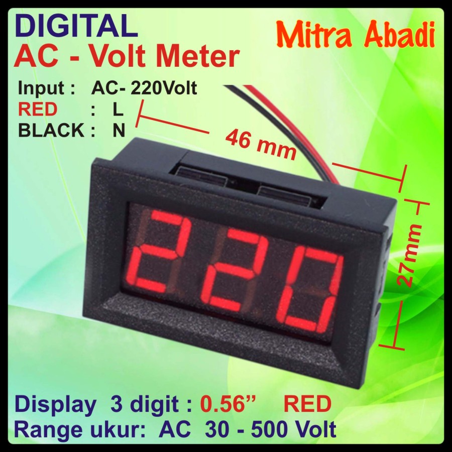 Voltmeter AC 220V 30V-500V 0,56 inch (2 Cables) + Frame | Shopee Malaysia