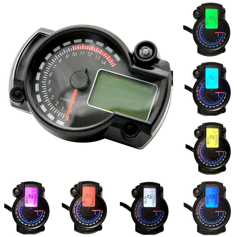 Motorcycle Universal 7 Color LED LCD Digital Speedometer Tachometer ...
