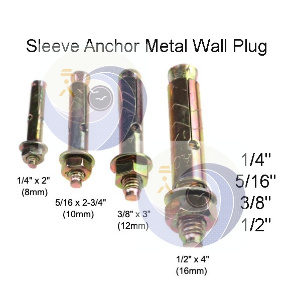 [ 1 BOX ] Part 2 Sleeve Anchor Metal Wall Plug 1/4" 5/16" 3/8" 1/2" 8mm ...