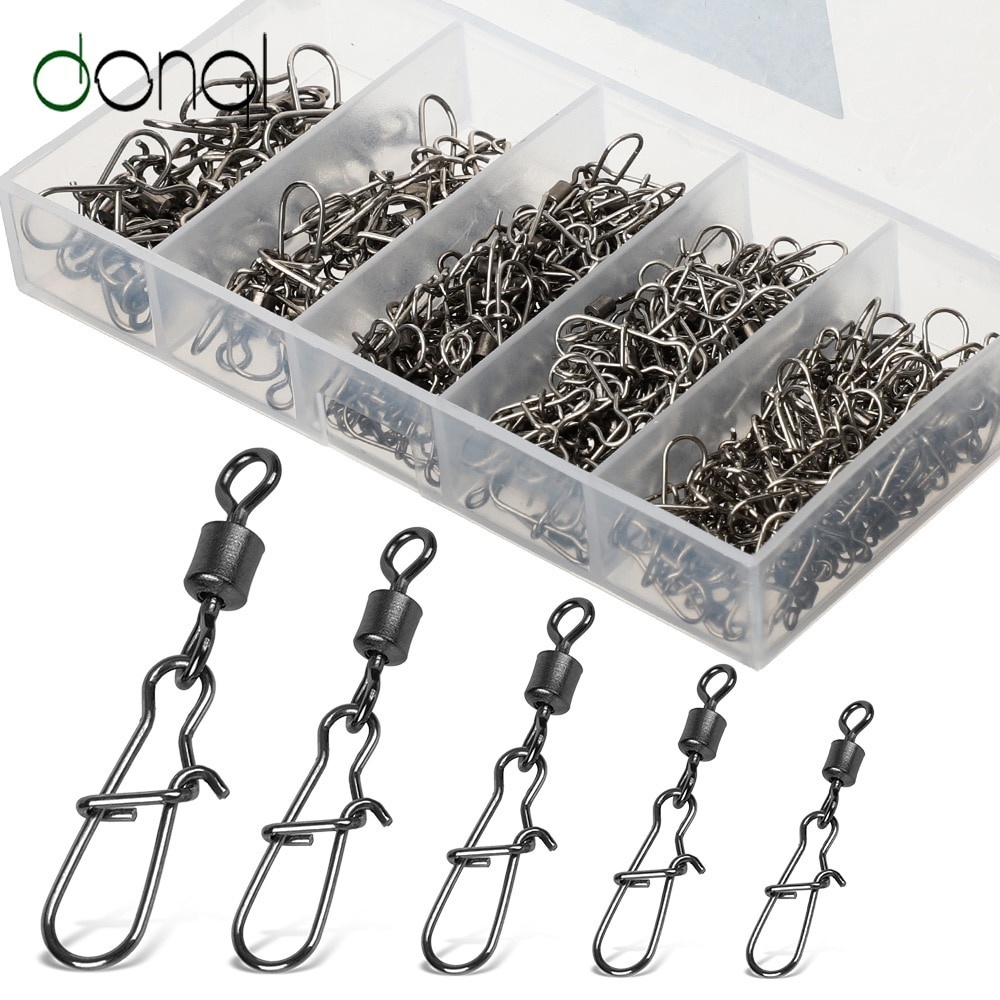 50Pcs/100PcsSet Fishing Connector Swivels Interlock Pin Snap Rolling Swivel For Fishhook Lure ...