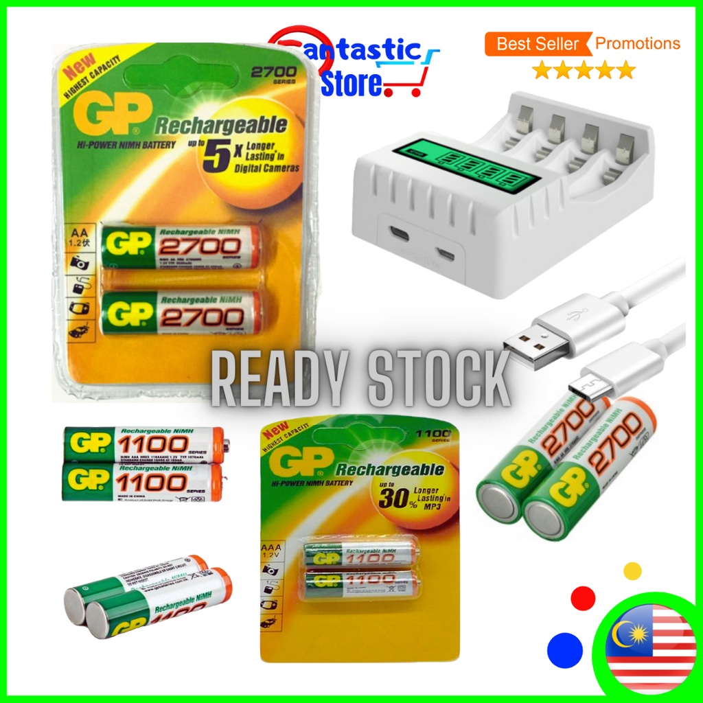 Rechargeable bateri battery 2A 3A AAA AA Charger 2700mah 1100mah GP ...