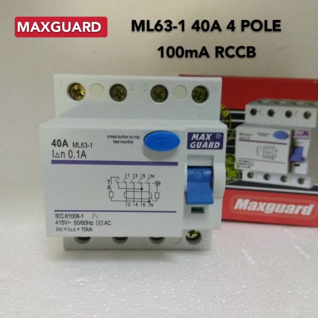 Maxguard ML63-1 40A 4 Pole 100mA RCCB (Type AC) | Shopee Malaysia