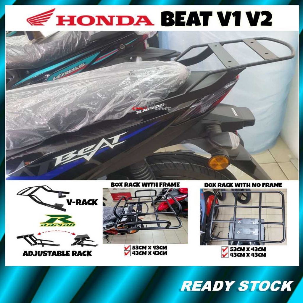 (HONDA Beat 110 V1 V2 Scooter) RAPIDO Adjustable Rack/Monorack/Food Delivery Box Rear Frame Rack ...