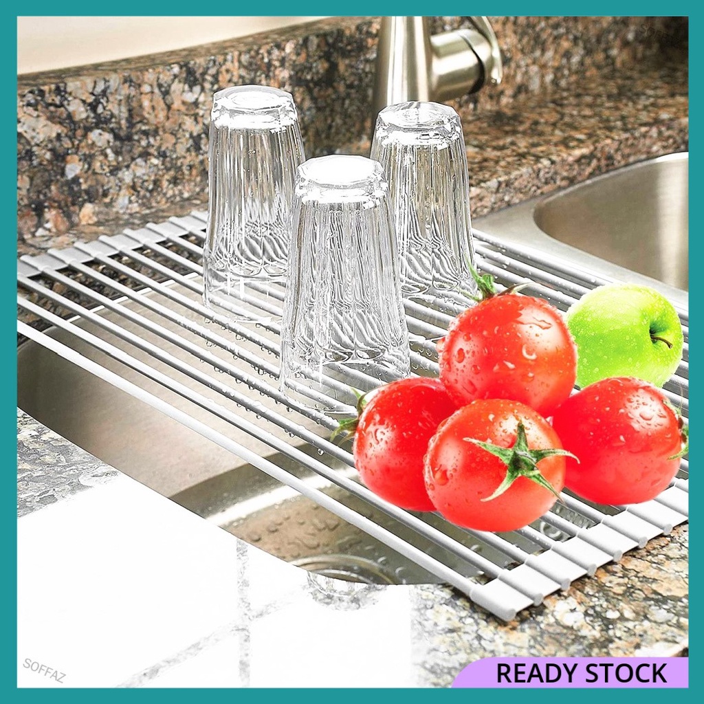Sink Roll-Up Dish Drying Rack Multifunction Drain Rack for Tableware ...