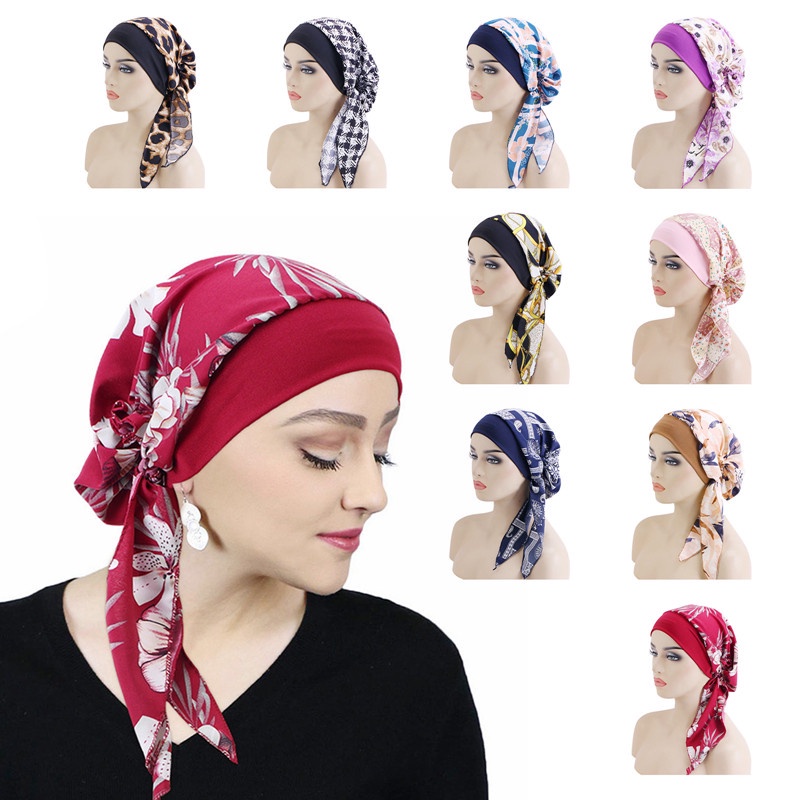 Women Cancer Head Scarf Chemo Hair Loss Hat Turban Pre-Tied Headwear ...