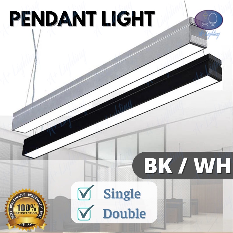 T8 4FT PENDANT CEILING LIGHT SINGLE DOUBLE CASING BLACK WHITE MODERN ...