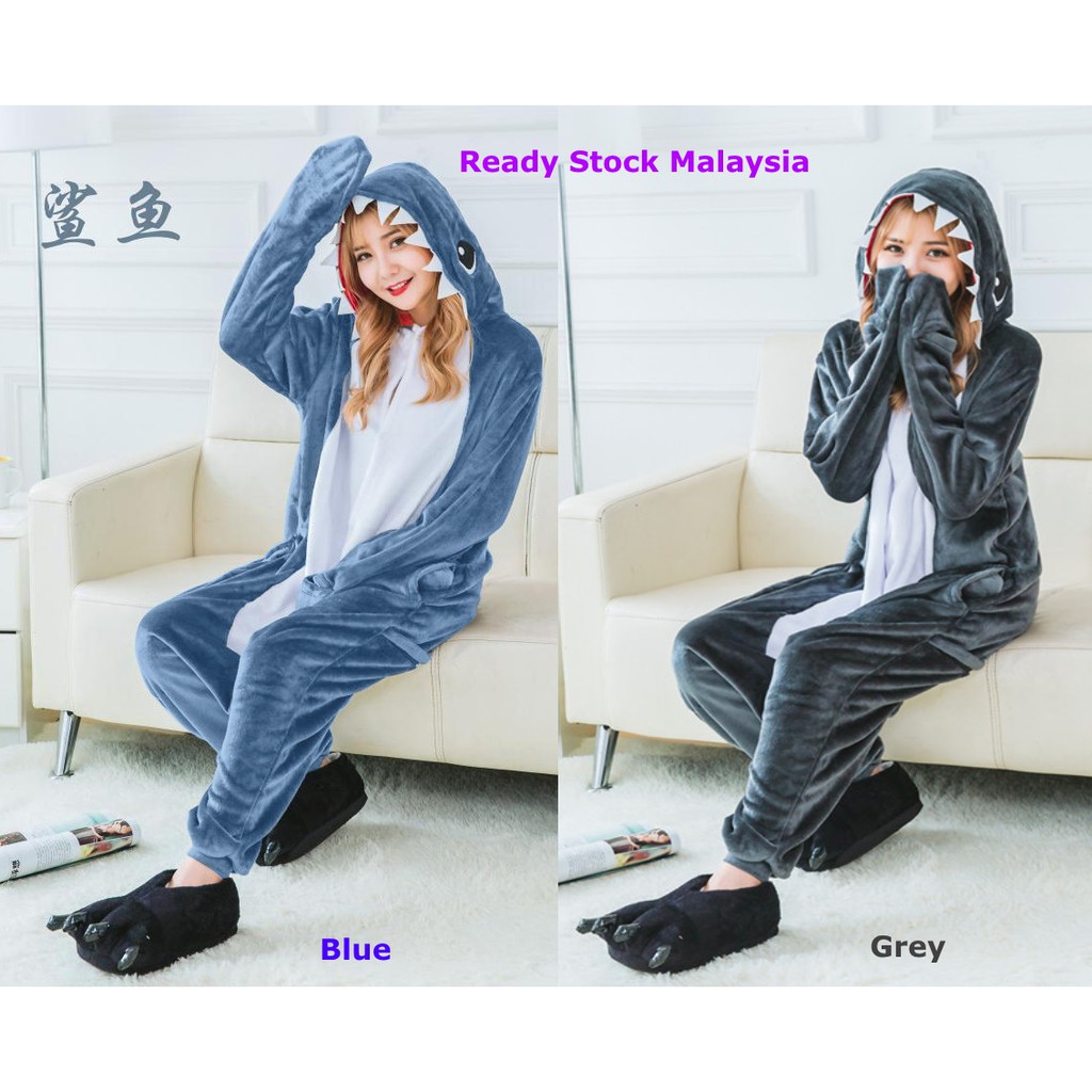 READY 🇲🇾 Shark Adult Unisex Pajamas Cosplay Kigurumi Onesie Costume ...