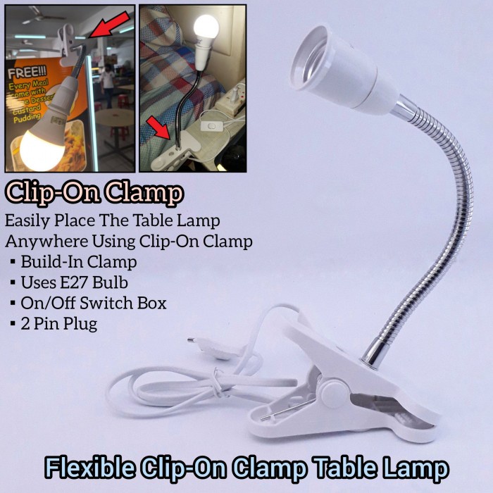 Adjustable Clip-on Clamp Flexible Wire Table Lamp Holder E27 With ON ...