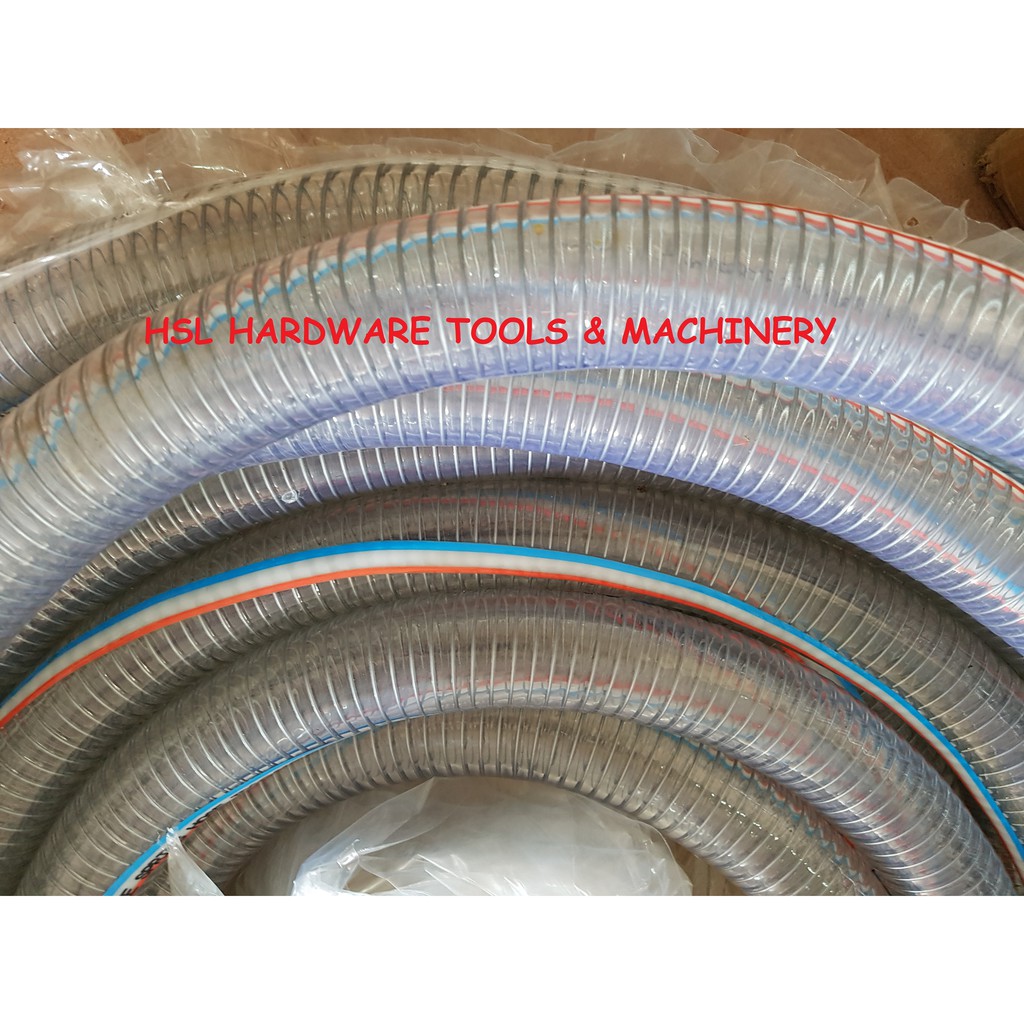 1 METER WIRED SPRING HOSE CLEAR PVC TUBE PIPE EMBEDDED WIRE ...