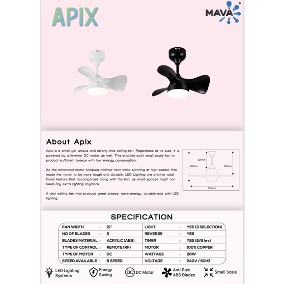 Elmark 42” Atom / Mava 21” Apix mini fan ceiling fan super wind fan ...