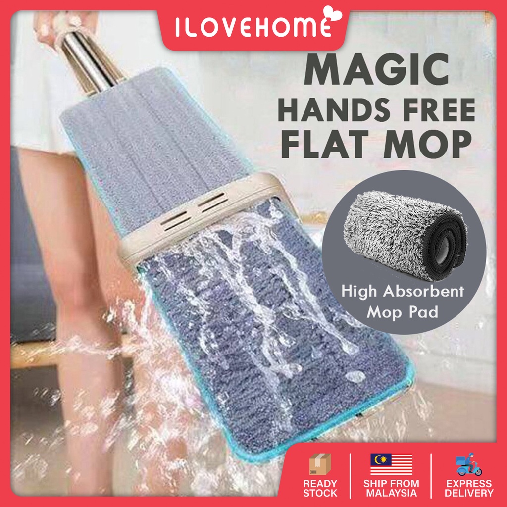 ILOVEHOME NEW Model 50CM XL Magic Flat Mop Hands Free Lazy Mop Dry ...