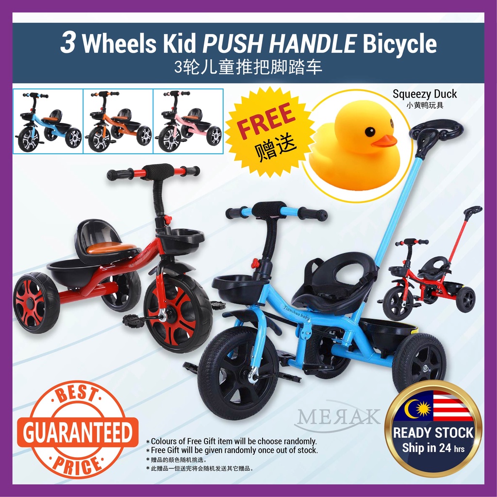 3 Wheels Kid Push Handle Bicycle Baby Children Ride Bike Basikal Tolak ...
