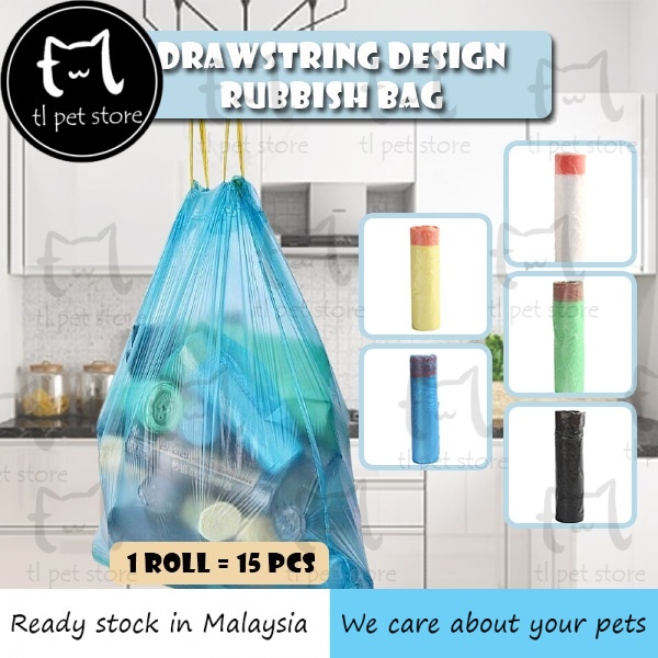 Trash Rubbish Drawstring Garbage Waste Plastic Bag with String Handle ...
