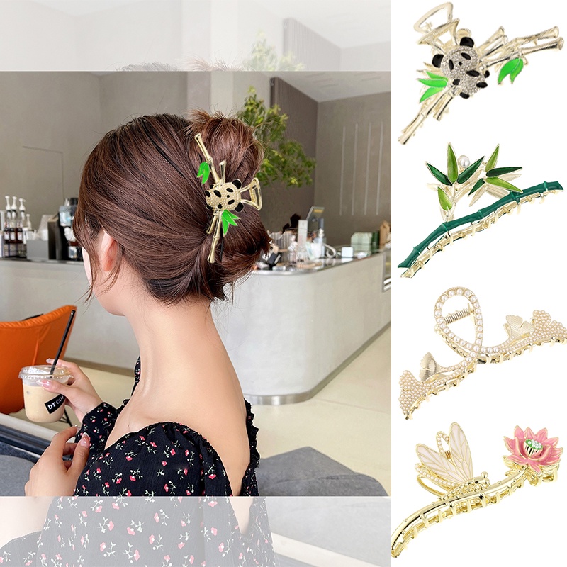 New Bamboo Panda Pearl Rhinestone Hairpin Women's Premium Large Metal ...