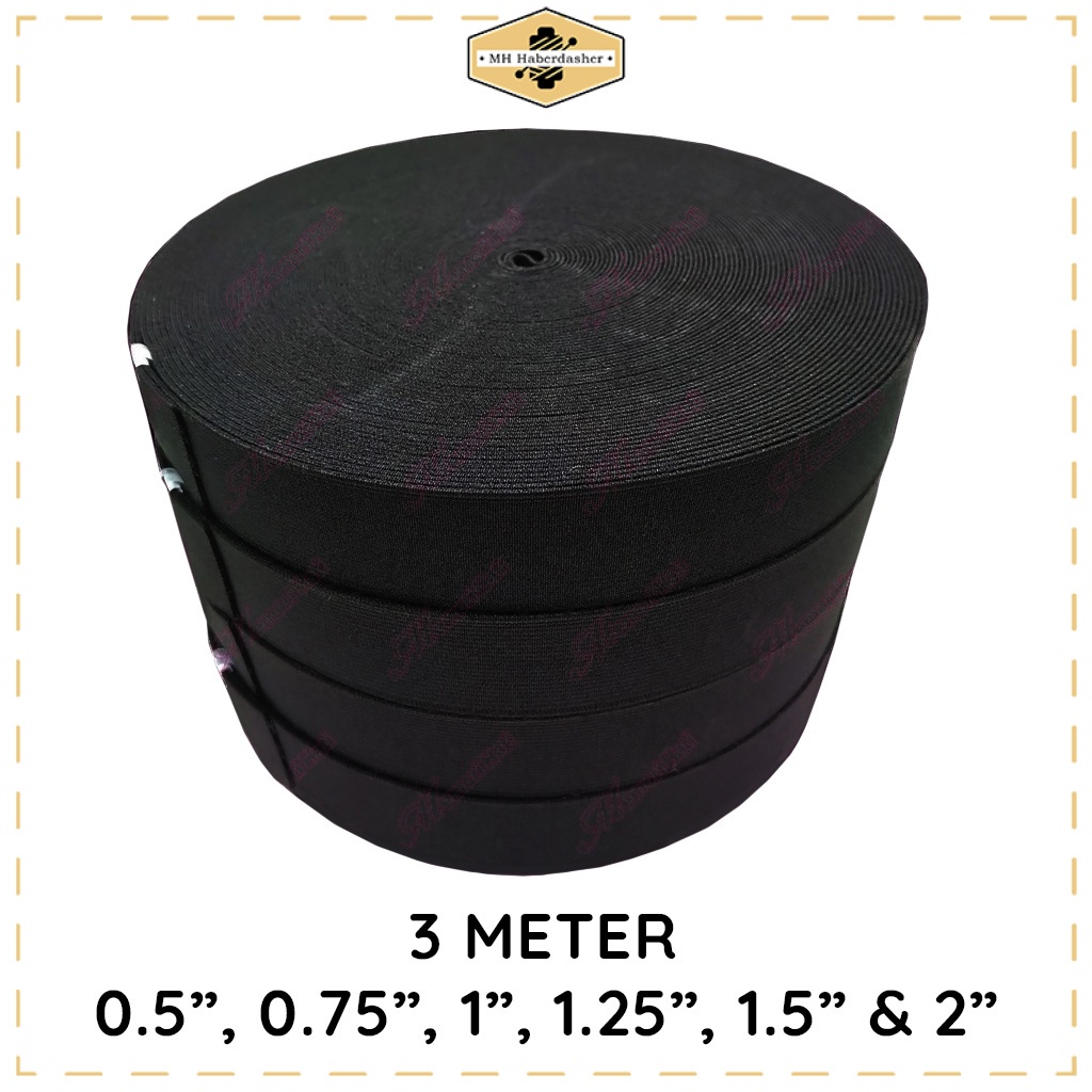 3m Getah Pinggang Lembut Hitam / Size 0.5", 0.75", 1", 1.25", 1.5" & 2 ...