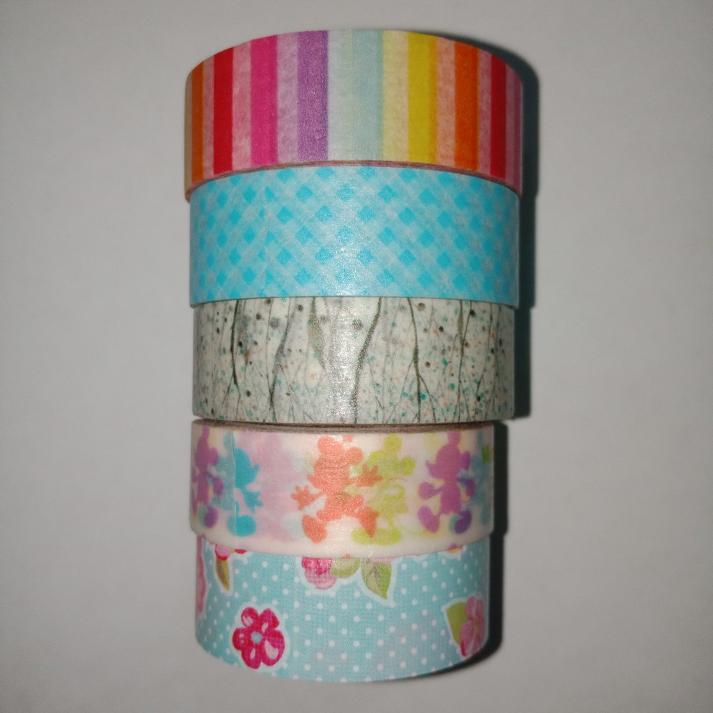 Daiso adorable masking tape washi tape colourful stripes blue grid ...