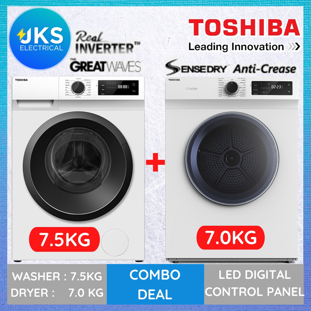 Toshiba 7.5KG Inverter Front Load Washer TW-BH85S2M + Toshiba 7.0KG Tumble Dryer TD-H80SEM ...