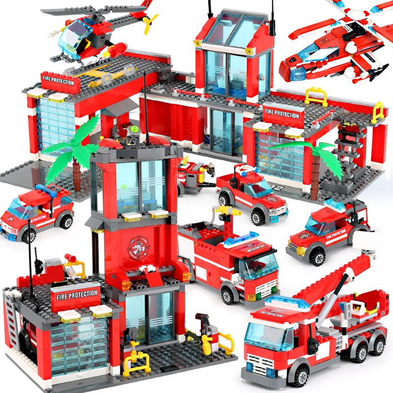 Kids Gift City Fire Station Building Blocks Fire Engine Truck Blocks ...
