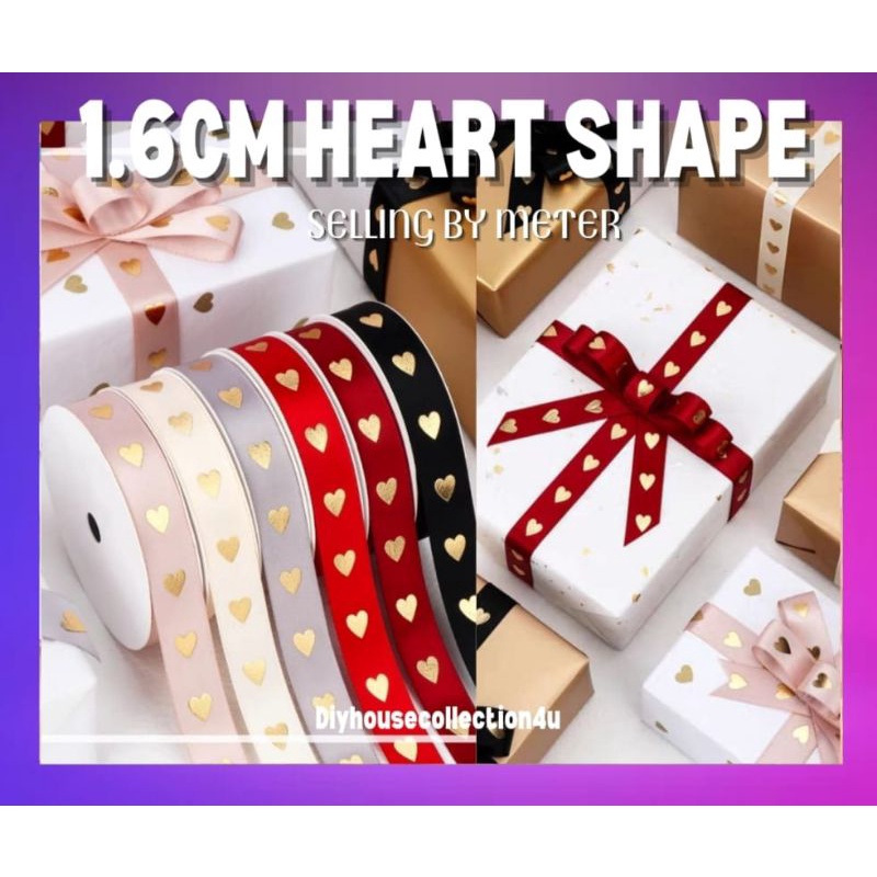 (1M) 1.6cm Heart Shape Satin Ribbon Satin Reben Riben Gift Packaging ...