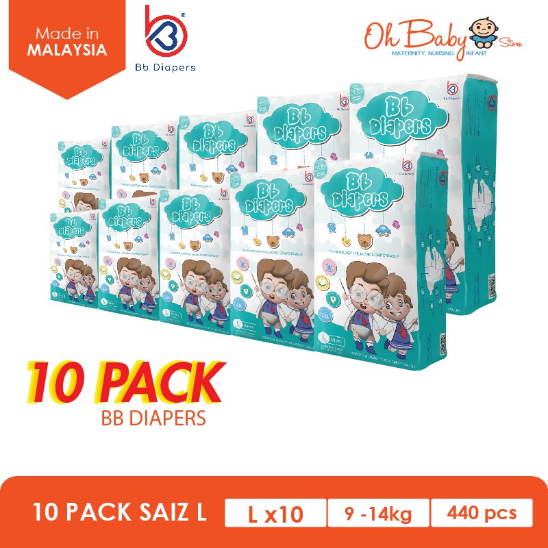 Bb Diapers Premium Tape Diapers 10 Packs Size L ( L 440 pcs x 10 Packs ...