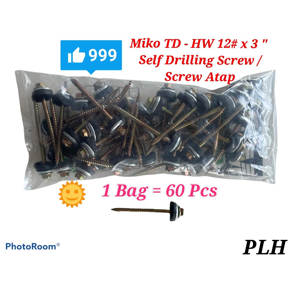 Miko Extra Strong TD-HW 12# X (2 1/2 " , 3 ") Self Drilling Screw /Screw Atap / Zinc Tambah Kuat ...