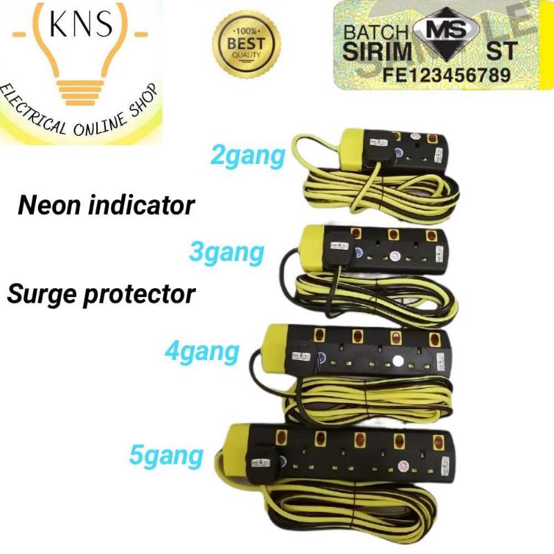 Sirim N Surge Protector 3pin Plug Trailing Socket Extension Plug Socket With Neon 2gang 3gang