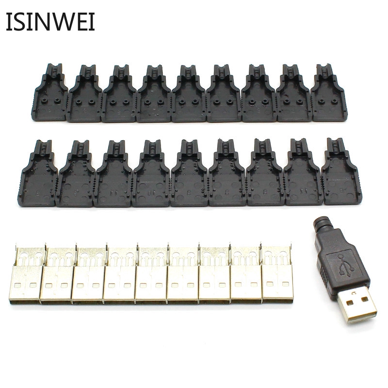 10pcs Type A Male USB 4 Pin Plug Socket Connector With Black Plastic ...