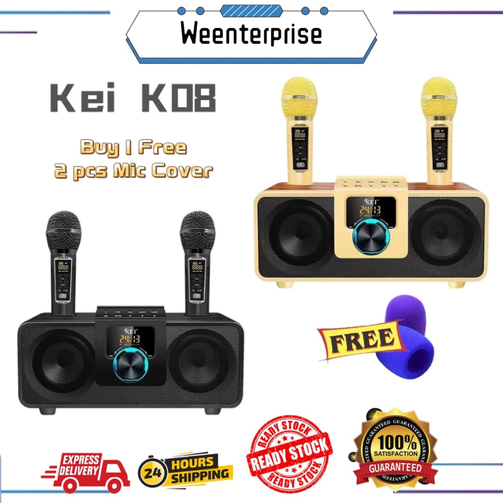 [Ready Stock] New Ktv Wooden Box Bluetooth Speaker Kei K06 / K08 / SD-309 With 2pcs Microphone ...