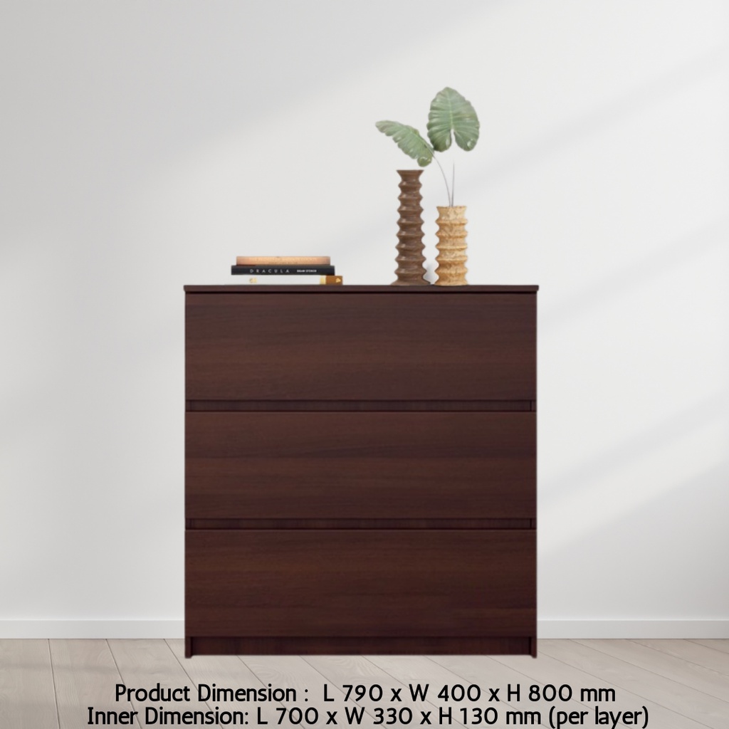 SHIRO Furniture Leila Chest Drawer 3 Tier Laci Almari 3 Layer Cupboard ...