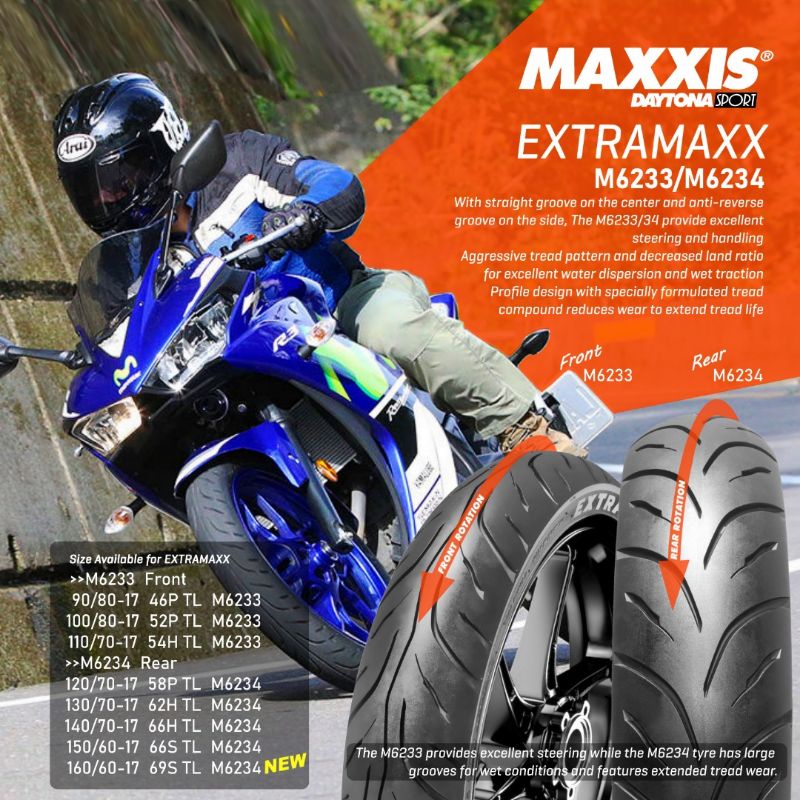 MAXXIS EXTRAMAXX M6233/6234 110/70/17 140/70/17 150/60/17 T/L TAHUN ...