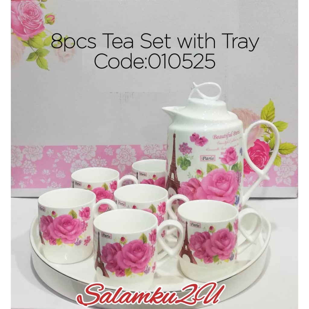 New Design !!! 8pcs Tea Set with Tray/Set Cawan Dengan Dulang - 010525 ...