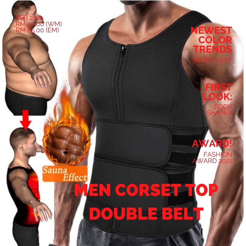 Men Corset Double Belt With Sauna Effect For Fat Burning and Body Shape ...