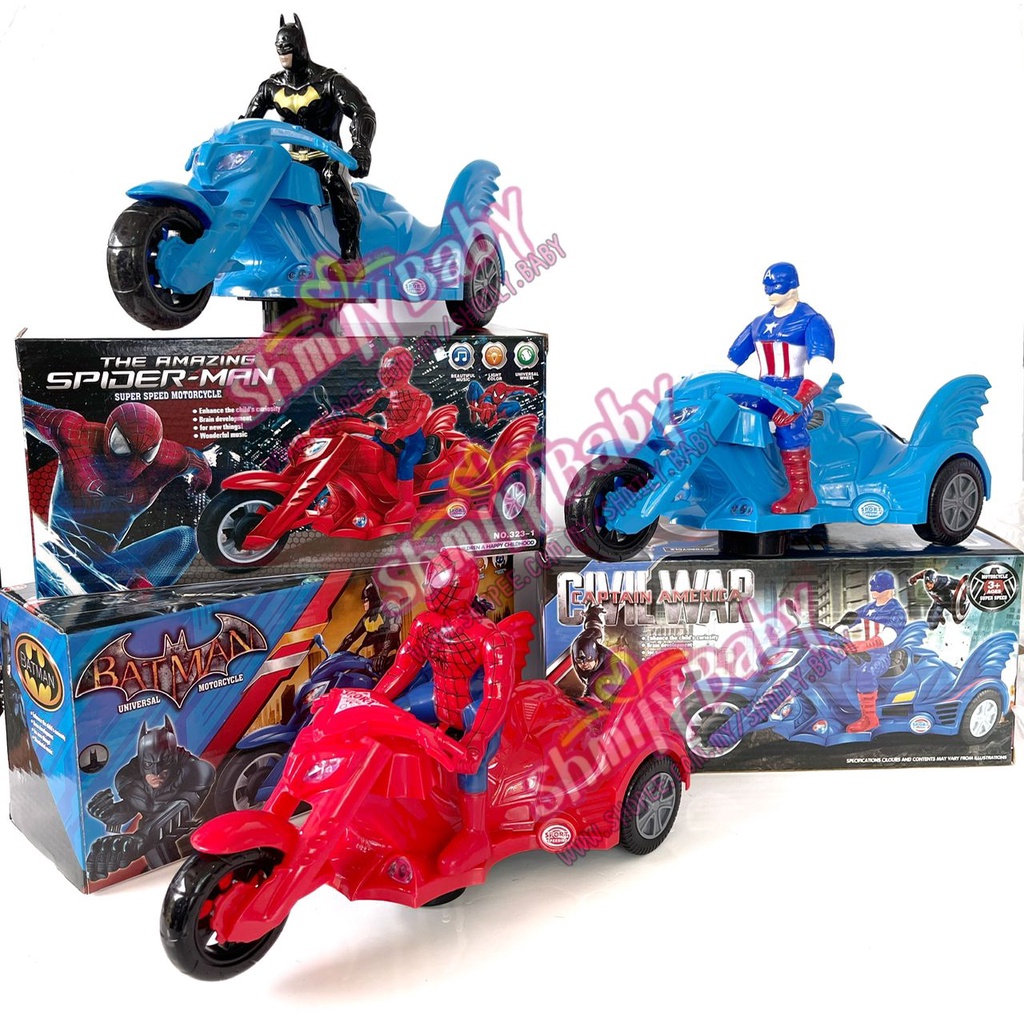 Spider-Man Super Motor Bike moving rotate Sound and LED light Mainan ...