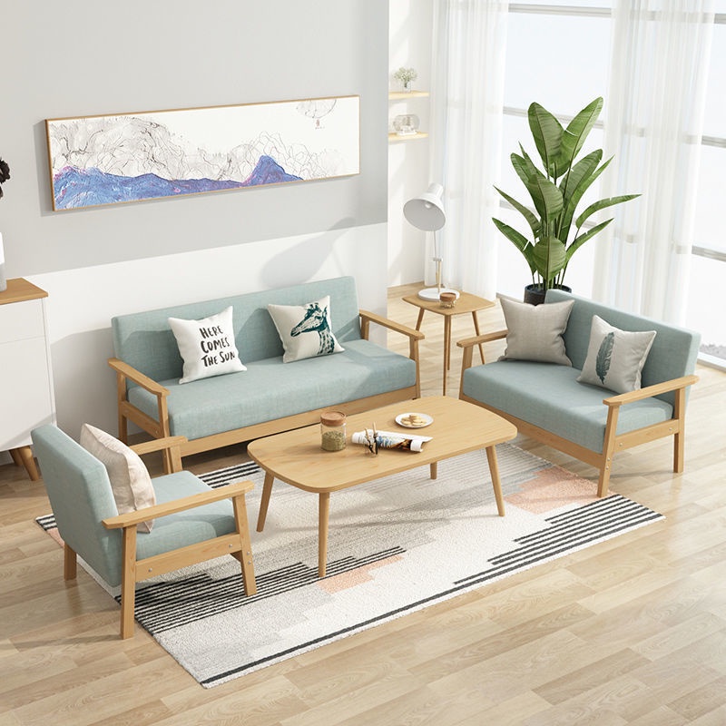 Solid Wood Sofa and Tea Table Combination Set Modern Simple Small ...