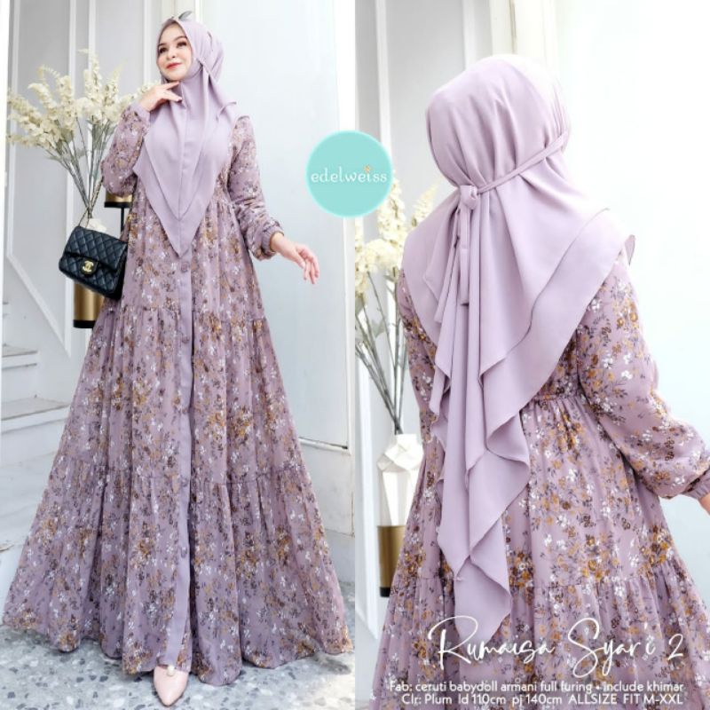 🔥 READY STOCK 🇲🇾🔥 Rumaisa #2 set syari ( dress + hijab) printed chiffon ...