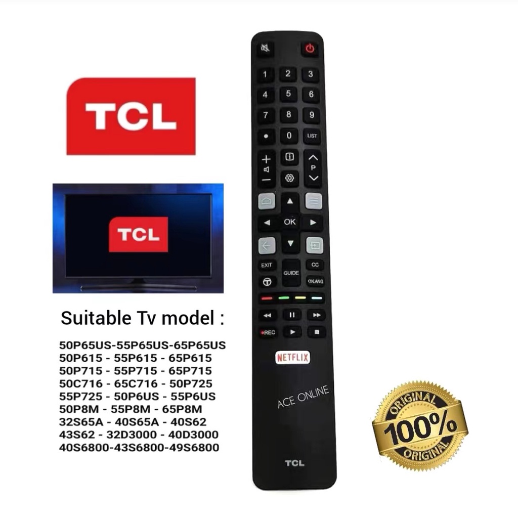 Original TCL SMART TV Remote Control RC802N YL13 With Netflix | Shopee ...