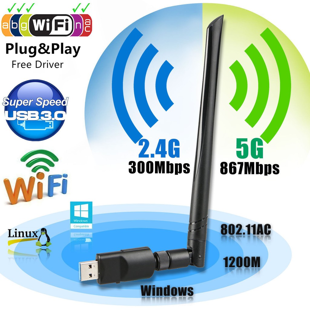 BMNETWORK 600Mbps 1200Mbps Plug&Play No Need CD Dual Band 2.4G / 5G Hz ...
