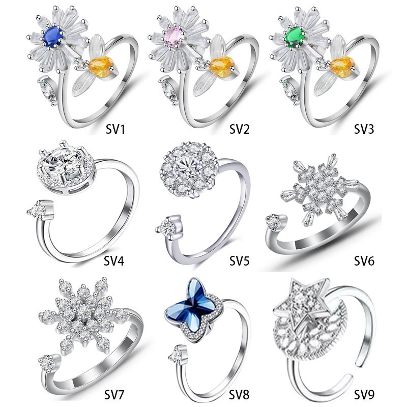 Bee Daisy Stars Moon Snowflake Fidget Anxiety Ring For Women Fidget ...