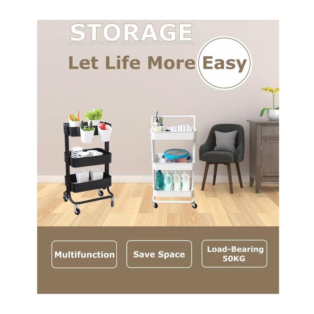 Locaupin 3 Tier Trolley Storage Racks Office Shelves Book Shelving Toys ...