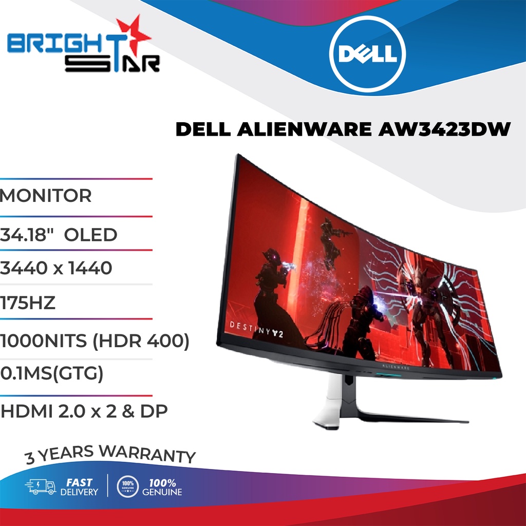 DELL 34" DELL ALIENWARE AW3423DW GAMING MONITOR / 3440x1440@175HZ / OLED / 1000NITS (HDR 400 ...