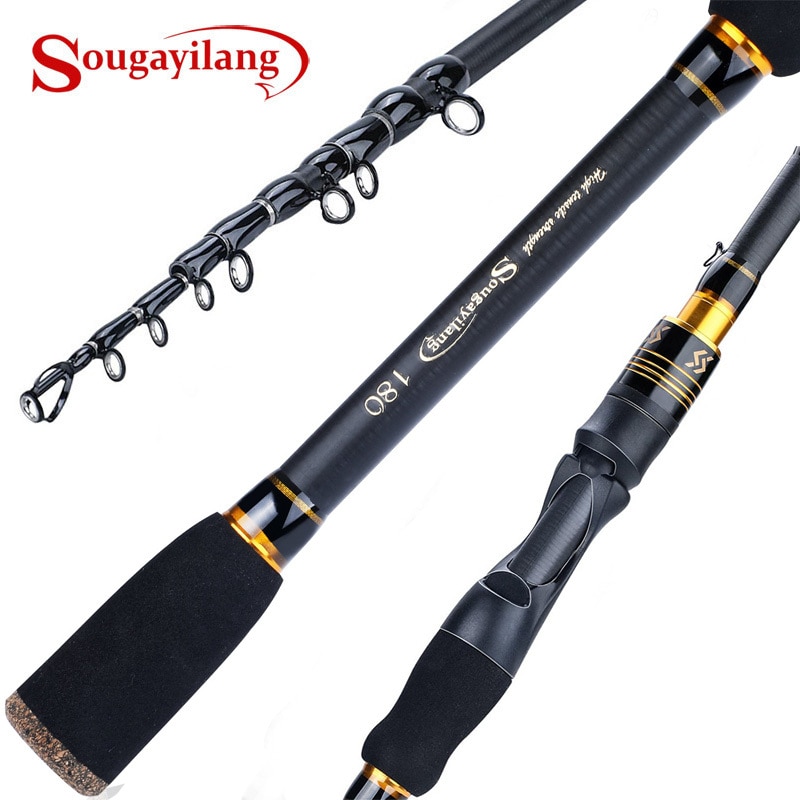Sougayilang 1.8/2.1M Telescopic Fishing Rod Carbon Fiber Spinning /Casting Fishing Rod Travel ...