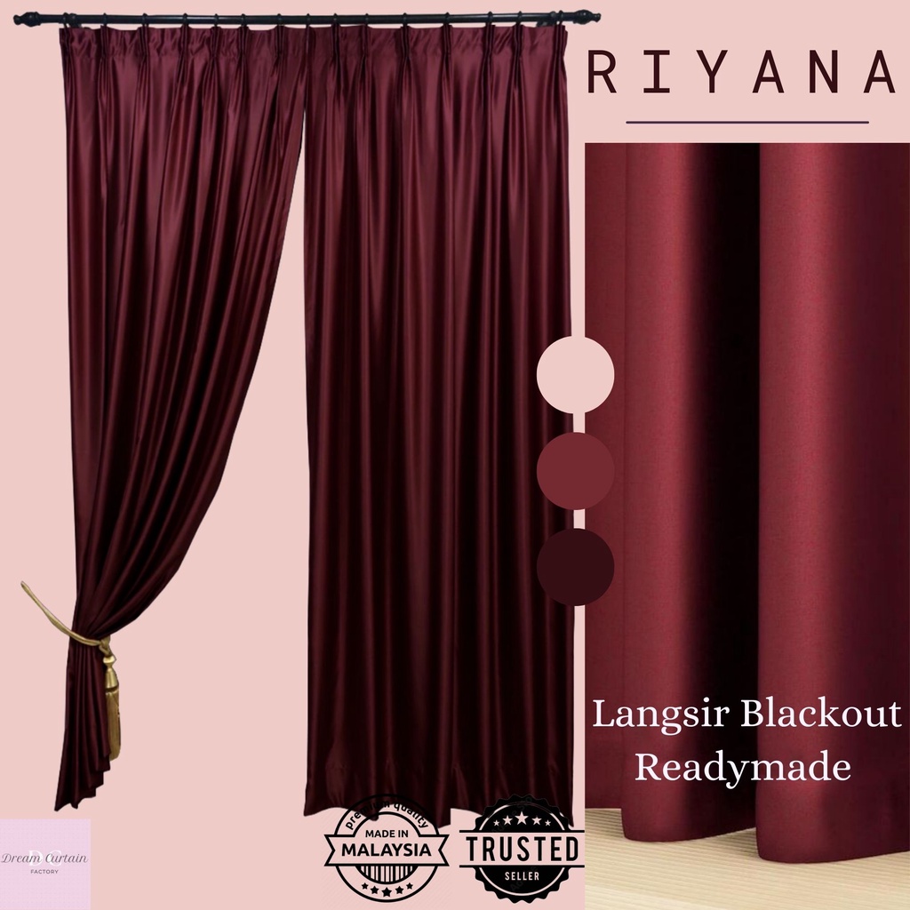 RIYANA MAROON READYSTOCK langsir semi blackout material plain sliding ...