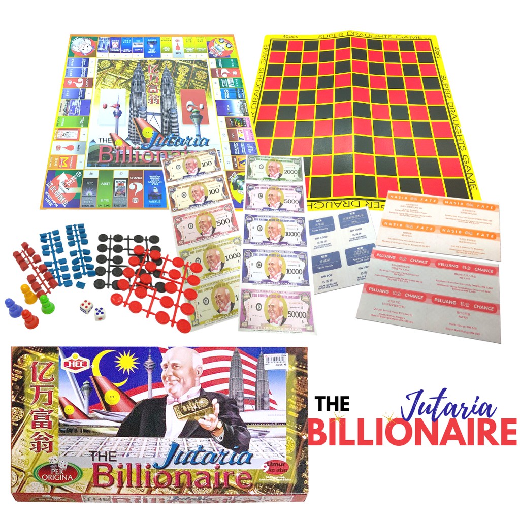 2 in 1 The Billionaire Jutaria Game / Dam Draughts (Original Big Board ...
