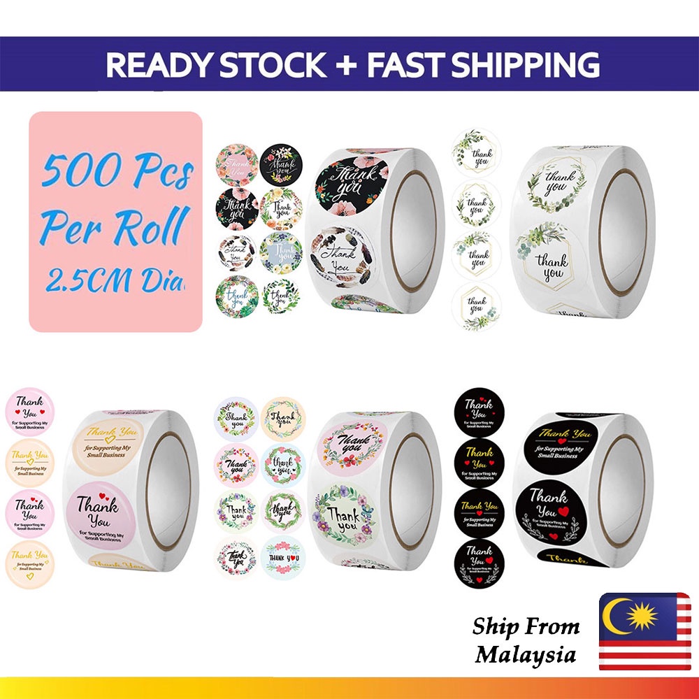 500pcs/Roll DIY Thank You Sticker Terima Kasih Stiker Thank You for ...
