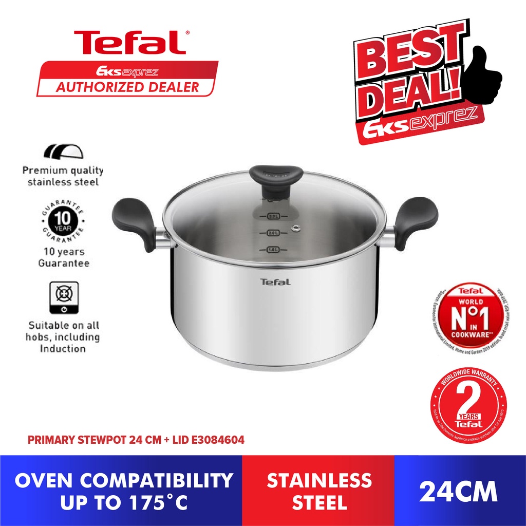 Tefal Primary Stewpot 24cm with Lid E3084604 - Stainless Steel Pot | Shopee Malaysia